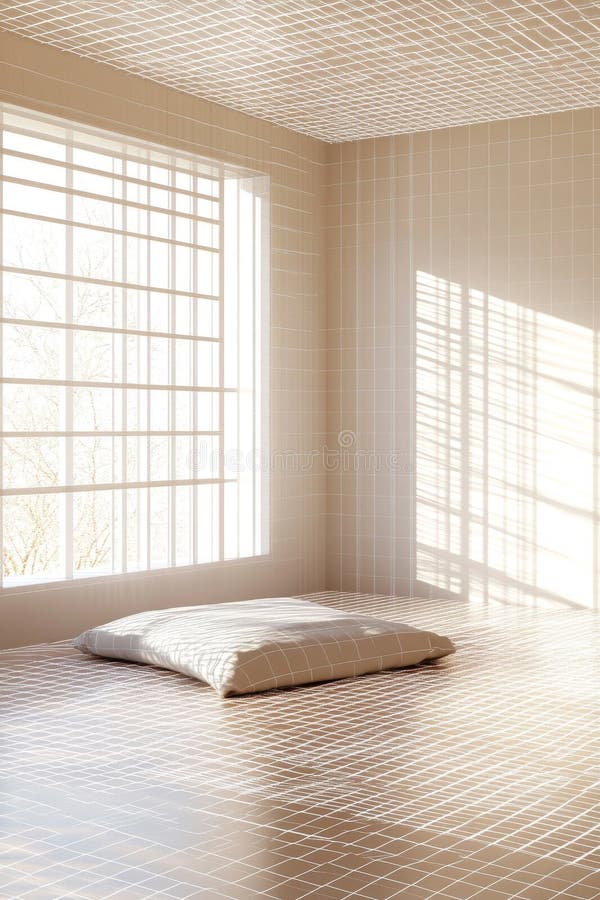 Minimalist Sunlit Room with Grid Pattern and Large Window Casting ...