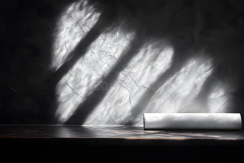 Minimalist Sunlit Shadow Patterns on Textured Wall with Rolled Paper ...
