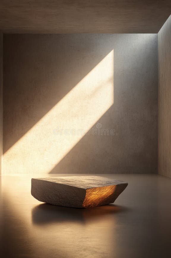 Minimalist Sunlit Stone in Modern Interior with Dramatic Shadows. Stock ...