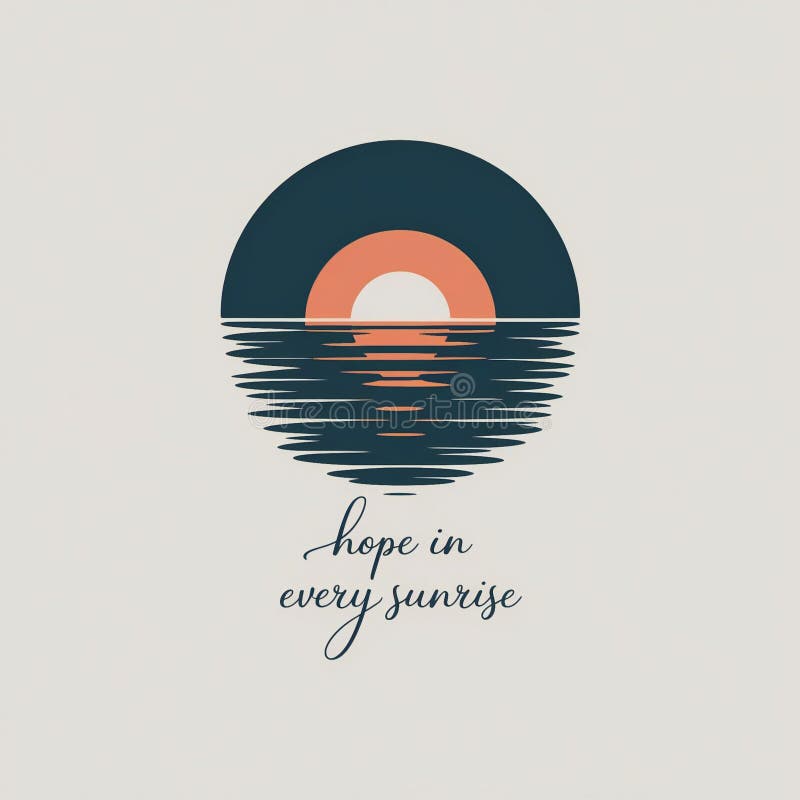 Minimalist Sunrise Illustration with Reflection Over Water Stock ...