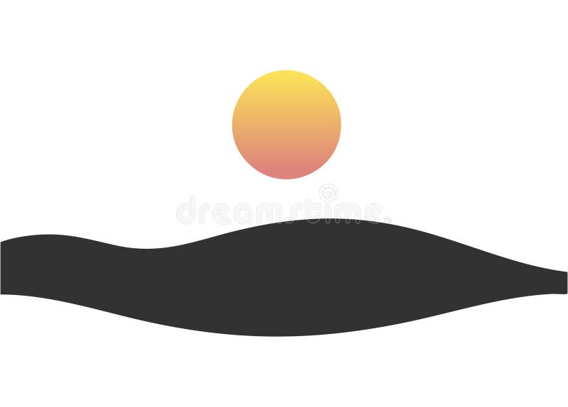 Minimalist Sunset Icon with Wave Silhouette and Gradient Sun. Stock ...