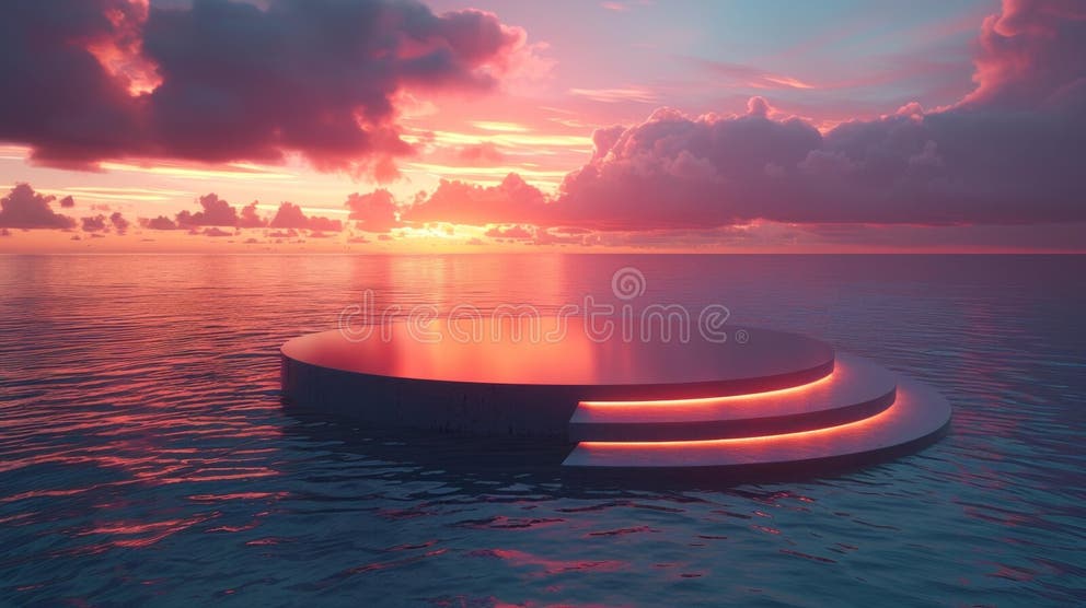 Minimalist Sunset Over Water with Circular Platform - Generative Ai ...