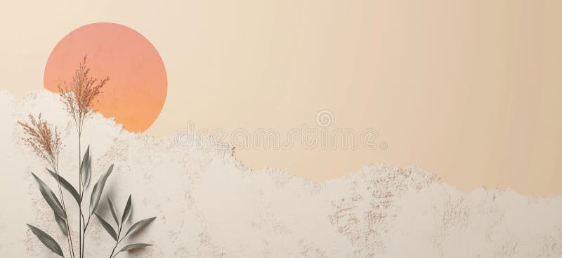 Minimalist Sunset with Soft Colors and Botanical Elements for Serene ...