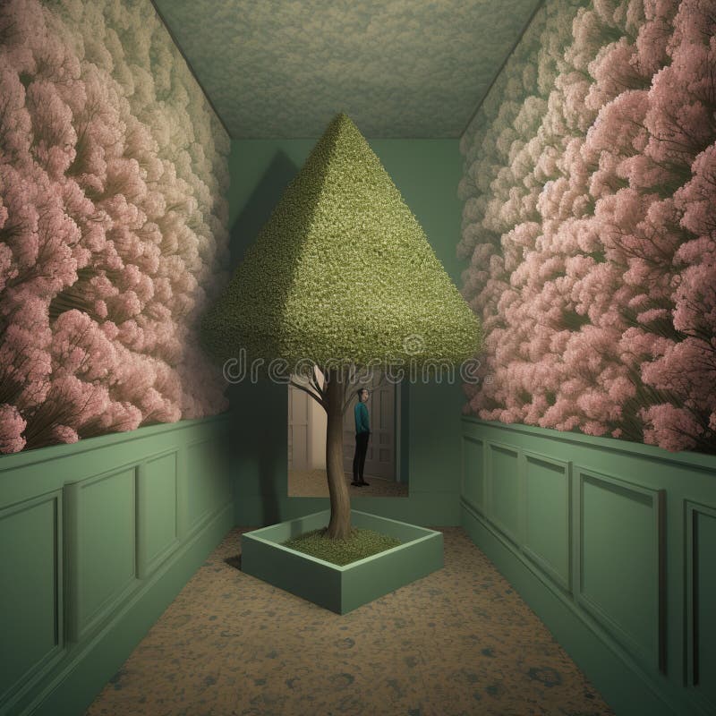 Generative AI: Surreal Room with Tree Stock Illustration - Illustration ...