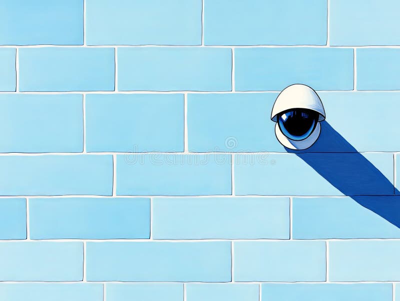 Minimalist Surveillance Camera Embedded in a Light Blue Wall ...
