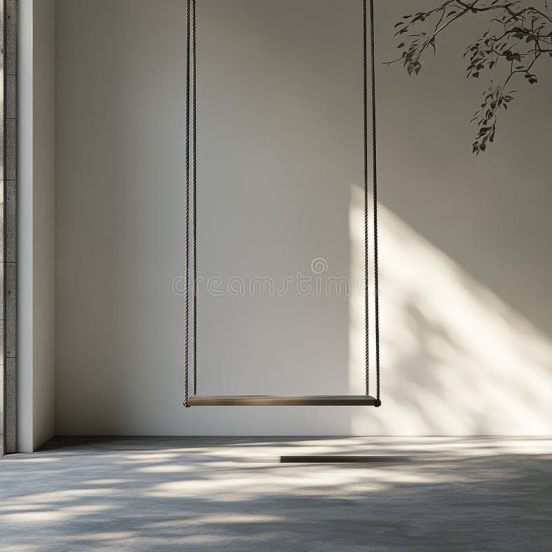 Minimalist Swing Casting Shadows in Empty Sunlit Room. Stock Photo ...