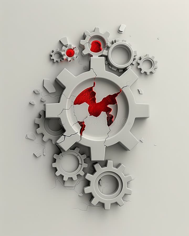 Minimalist System Failure: Interlocked Grey Gears W/ One Broken Red ...