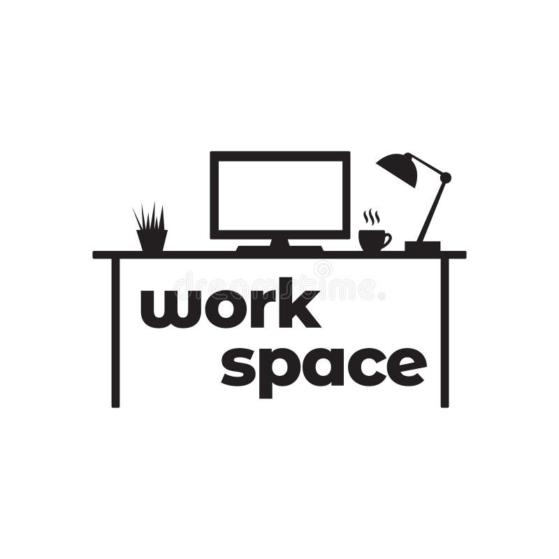 Minimalist Table with Computer Workspace Logo Design Vector Graphic ...