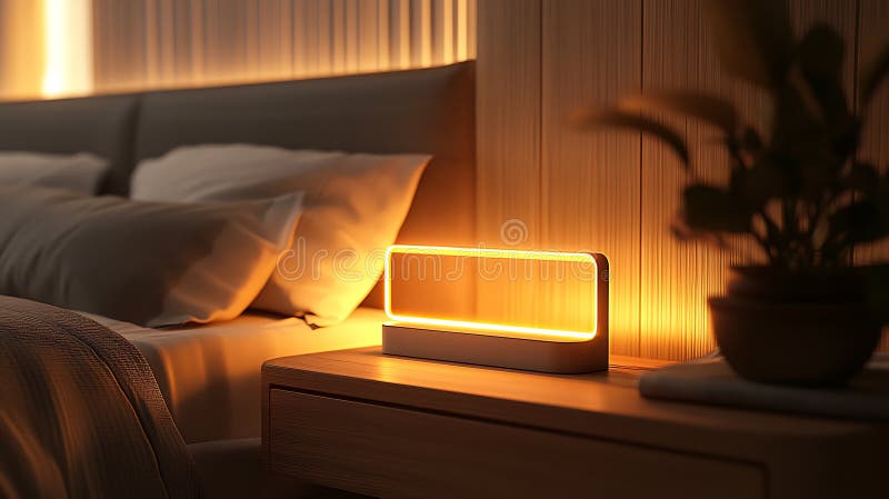 Minimalist Table Lamp Rectangular Base Stock Photo - Image of strip ...