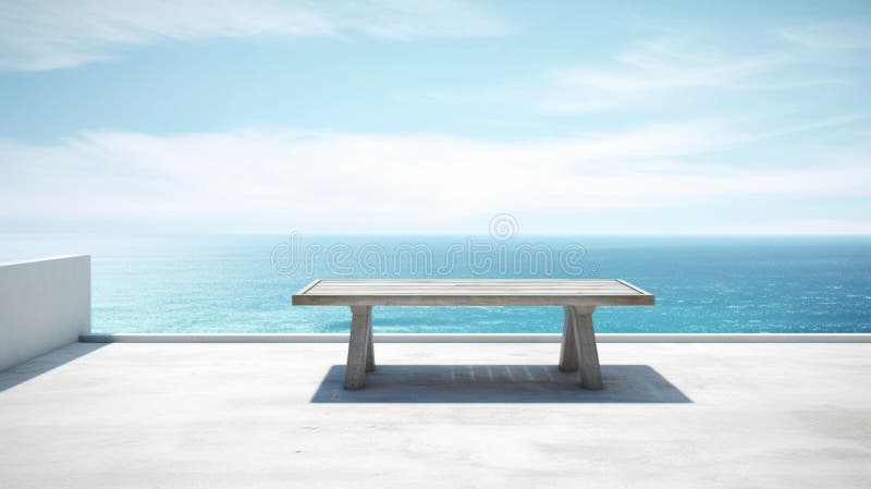 Minimalist Table with Scenic View of Summer Sea. Stock Illustration ...