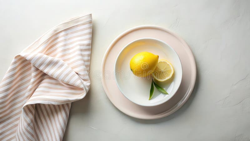 A Minimalist Table Setting Featuring a Whole Lemon and a Lemon Slice on ...