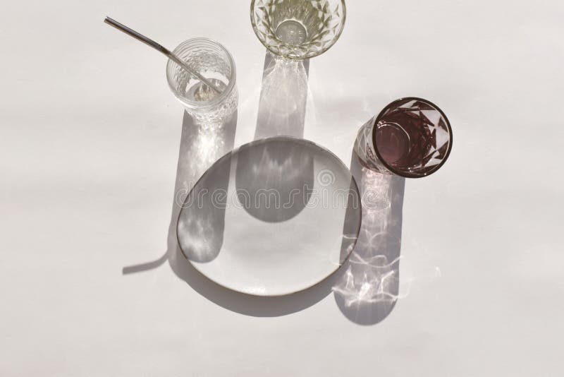 Minimalist Table Setting Still Life Scene with Empty Ceramic Plate and ...