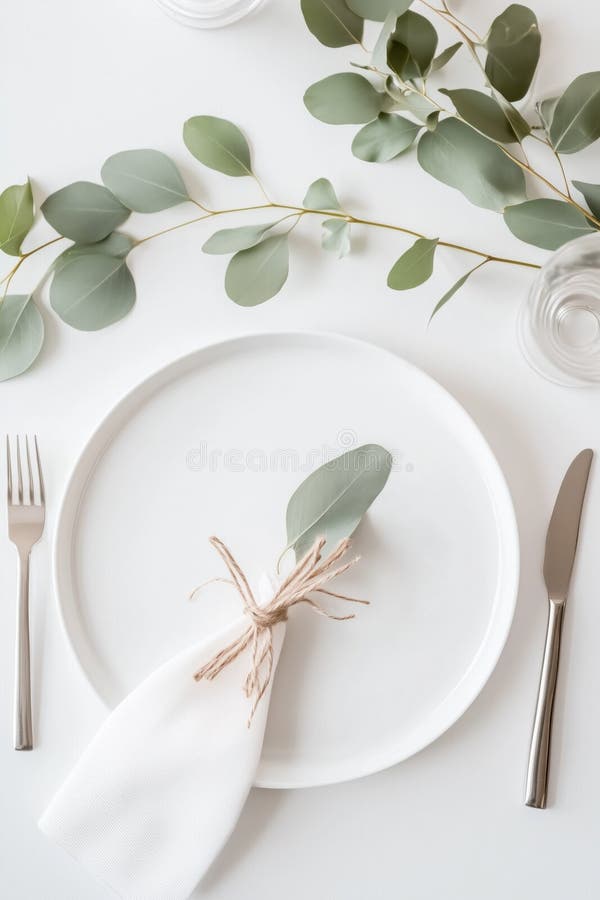 Minimalist Table Setting with a White Plate, Silver Cutlery, and ...