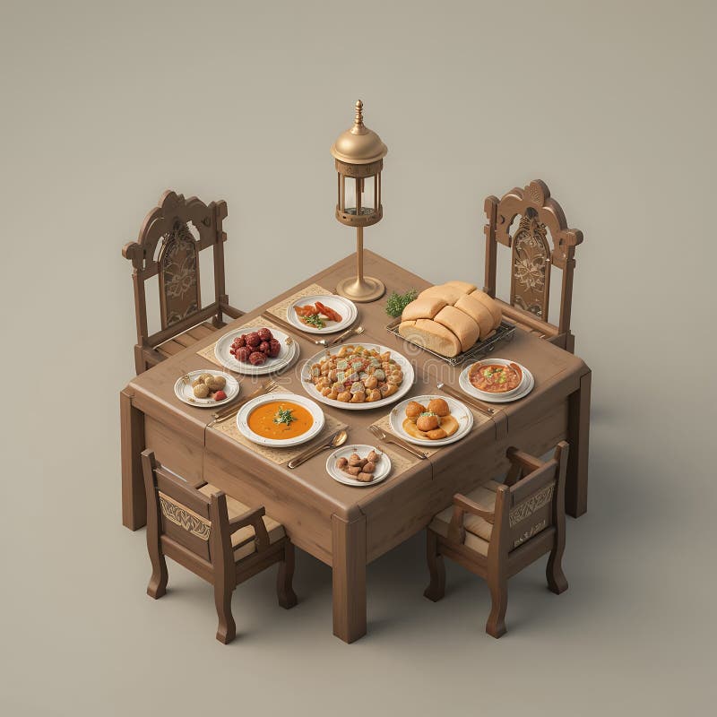 Minimalist Ramadan Iftar Table with Traditional Food and Decorations ...