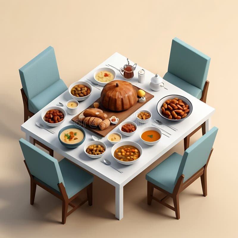 Minimalist Ramadan Iftar Table with Traditional Food and Decorations ...