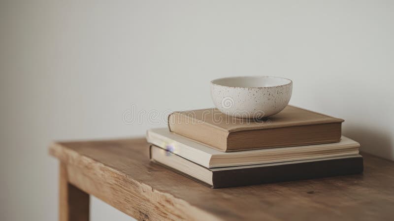 Minimalist Tabletop Composition Featuring Stack of Books and White ...