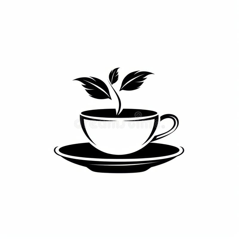 Minimalist Tea Cup Logo with Leaf Illustration on White Background ...