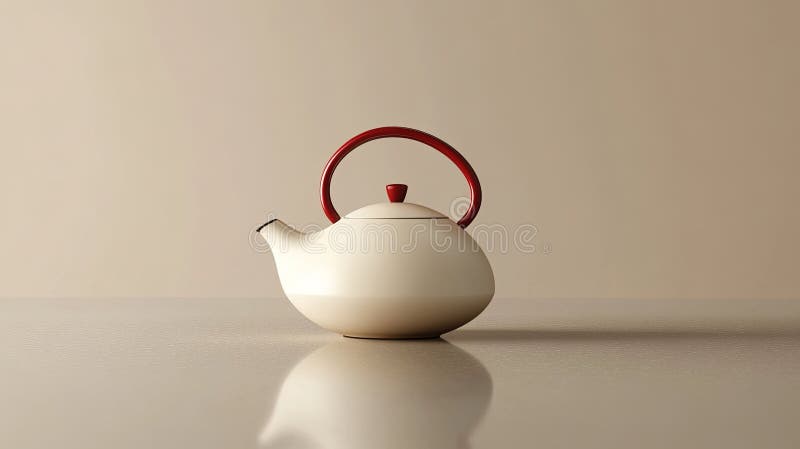 A Minimalist Tea Kettle with a Red Handle Styled on a Smooth Surface ...