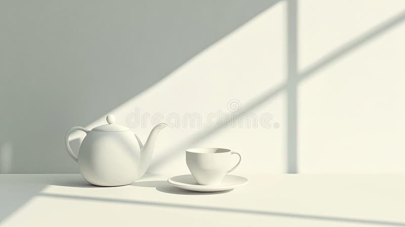 A Minimalist Tea Set with a Single Teapot and Matching Cup on a White ...