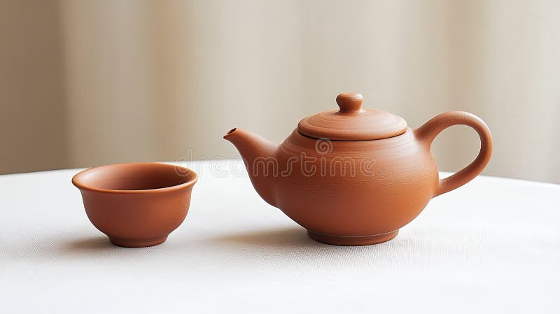 A Minimalist Tea Set with a Single Teapot and Matching Cup on a White ...