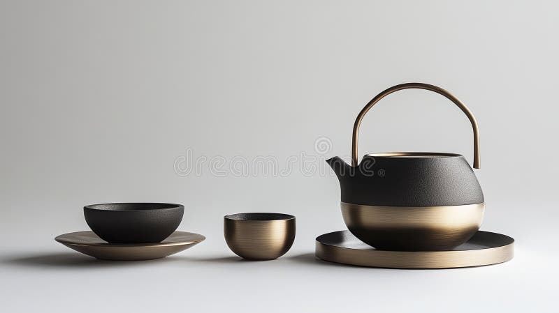 A Minimalist Tea Set Styled with Clean Lines and Subtle Metallic Stock ...