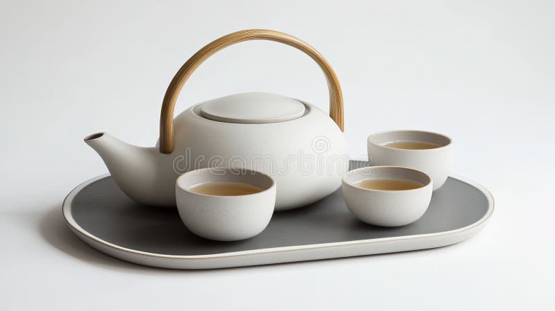 A Minimalist Tea Set Styled with Clean Lines and Subtle Metallic Stock ...