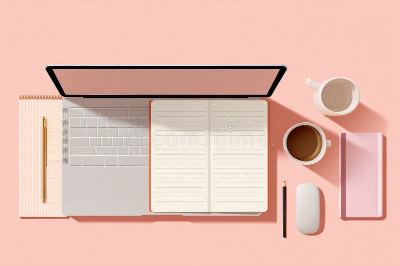 Minimalist Tech Desk Featuring an Open Notebook and a Clean Workspace ...