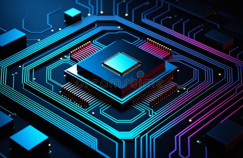 Minimalist Technology Concept with Abstract CPU and Glowing Circuits ...