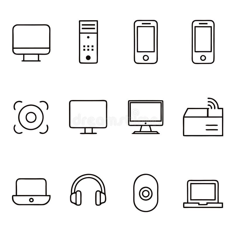 Minimalist Technology Line Icons Set for Digital Use Stock Illustration ...