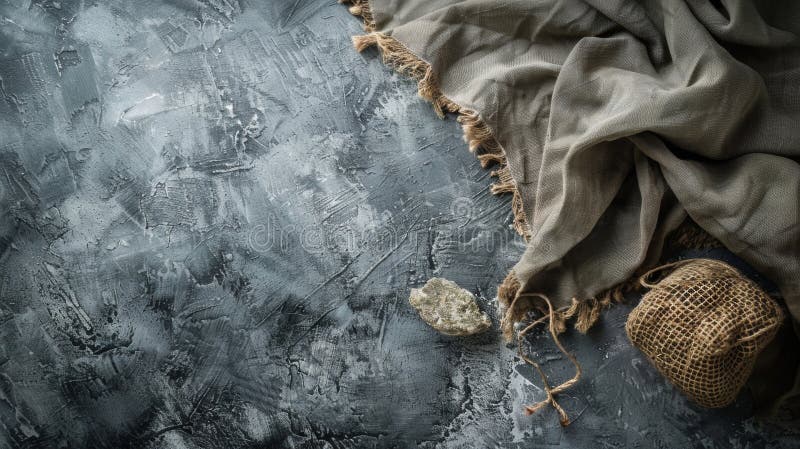 Minimalist Textured Surface with Rustic Fabric and Rock Elements Stock ...