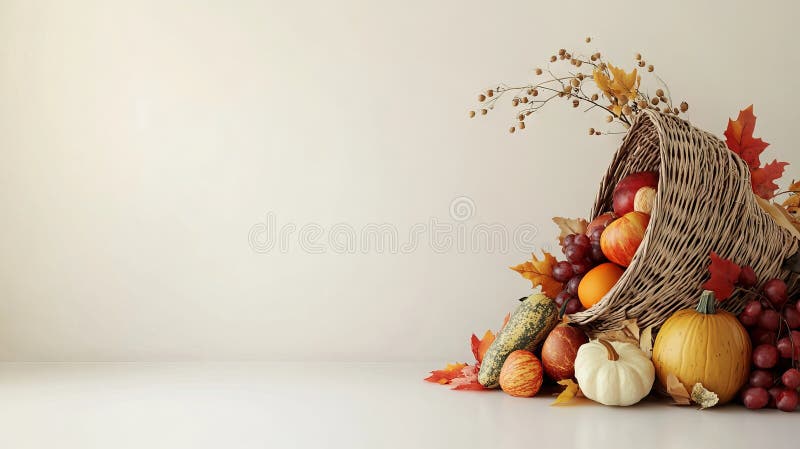 Minimalist Thanksgiving Scene with a Single Cornucopia Stock ...