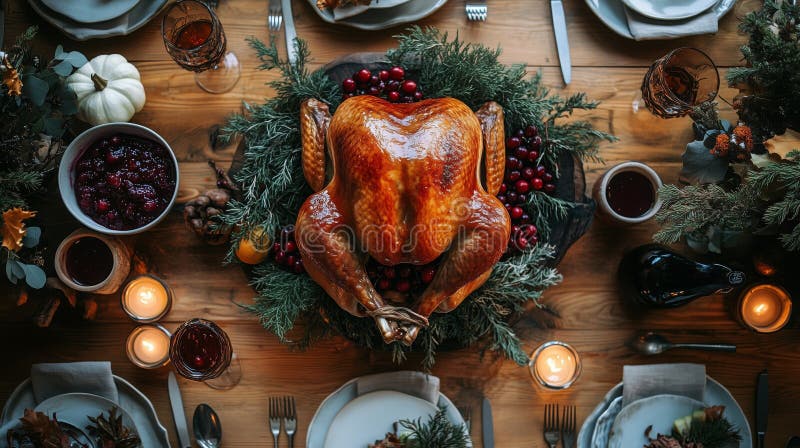 A Minimalist Thanksgiving Table Displays a Roasted Turkey Surrounded by ...