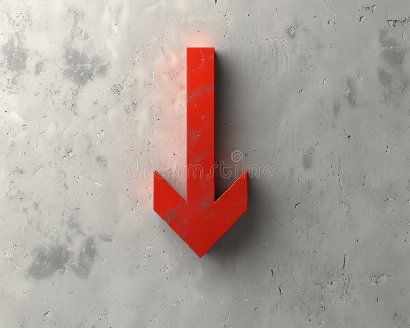 Minimalist Thick Red Arrow Pointing Down on Light Grey Canvas with ...