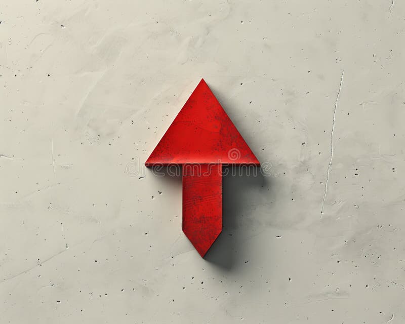 Minimalist Thick Red Arrow Pointing Down on Light Grey Canvas with ...