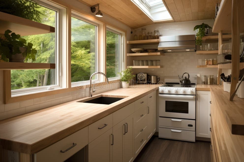 Minimalist Tiny House Kitchen Design Stock Illustration - Illustration ...