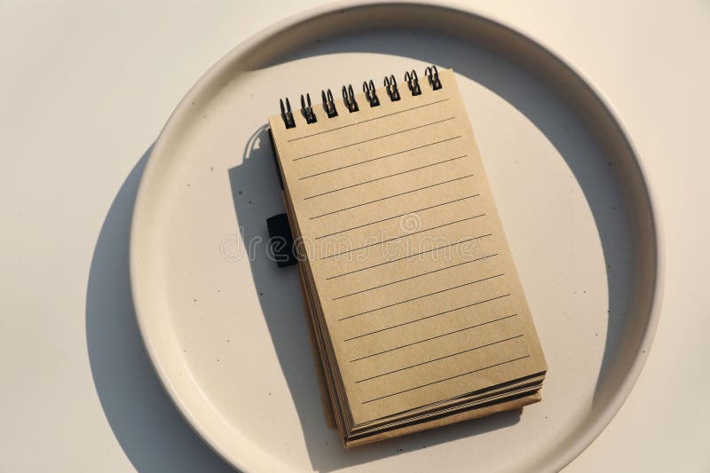 Minimalist Top-down Still Life. Brown Empty Spiral Notebook Mockup with ...