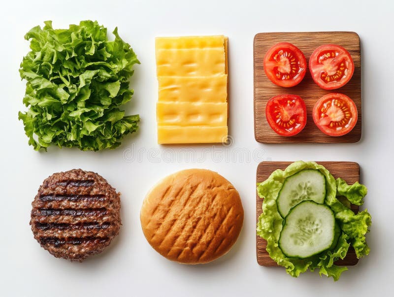 Minimalist Top Down View of Fresh Burger Ingredients for Culinary ...