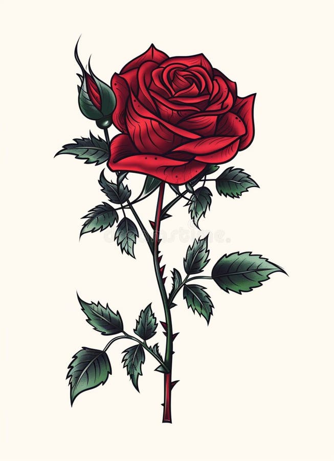 Minimalist Traditional Rose Tattoo on White Background Stock Vector ...