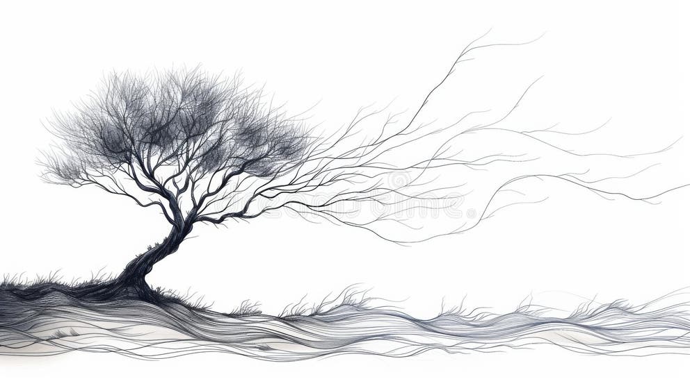 Minimalist Tree Art, Minimalist Line Art Illustration of a Tree with a ...