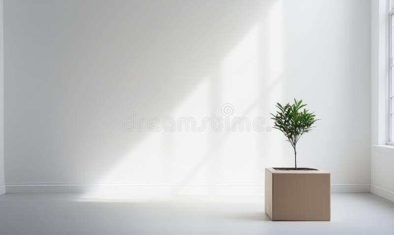 Minimalist Tree Growing from a Cardboard Box Stock Image - Image of ...