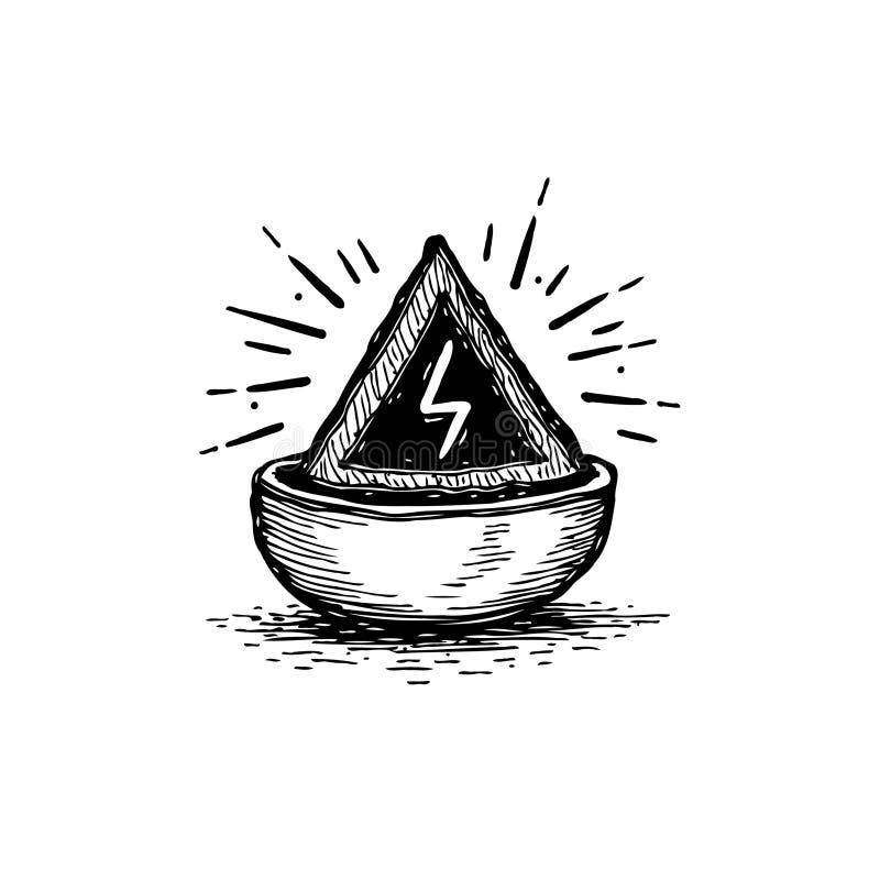 Minimalist Triangle Bolt Symbol Emanating from a Bowl with Hand-drawn ...