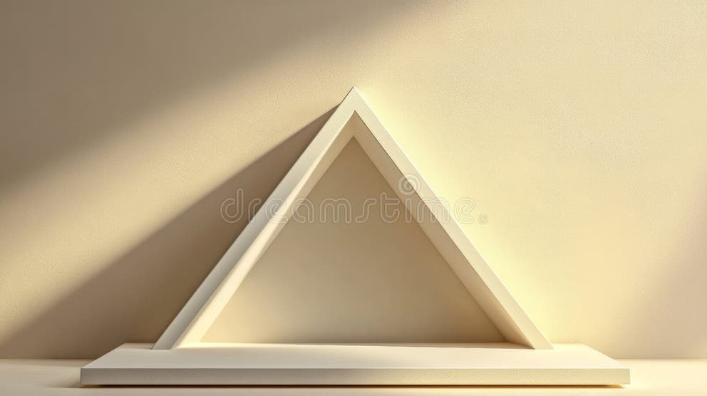 Geometric Triangular Display Stand with Dynamic Shadows on a Soft Beige Background Stock ...