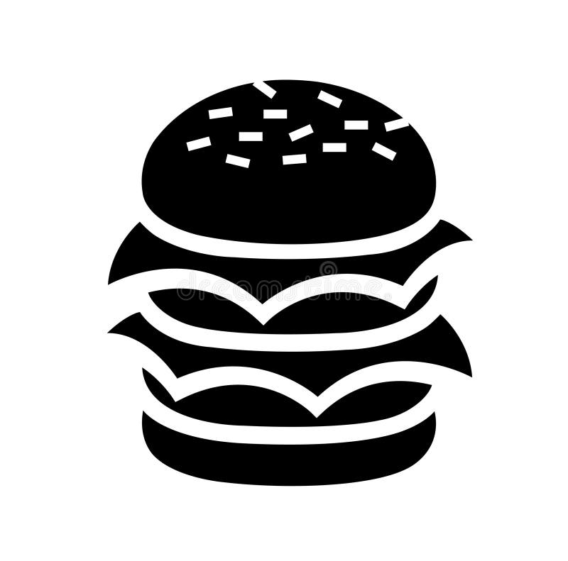 Minimalist Triple Layer Burger Icon in Black and White Vector Style ...