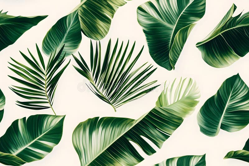 Minimalist Tropical Foliage in Repeating Pattern, Bright Green Leaves ...