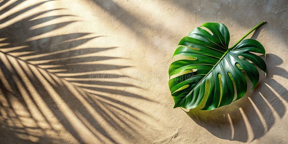 Minimalist Tropical Leaf Shadow Design for Summer Backgrounds Flat Lay ...