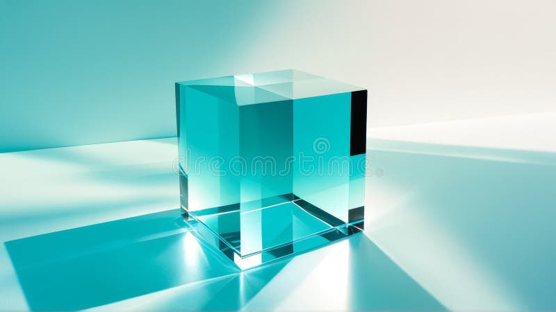 Minimalist Turquoise Glass Cube on Reflective Surface with Soft ...