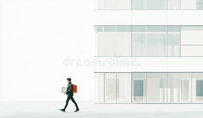 Minimalist University Campus with a Student Walking among Clean ...