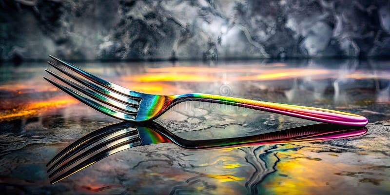 A Minimalist Urban Exploration Still Life Fork on Marble Platform ...