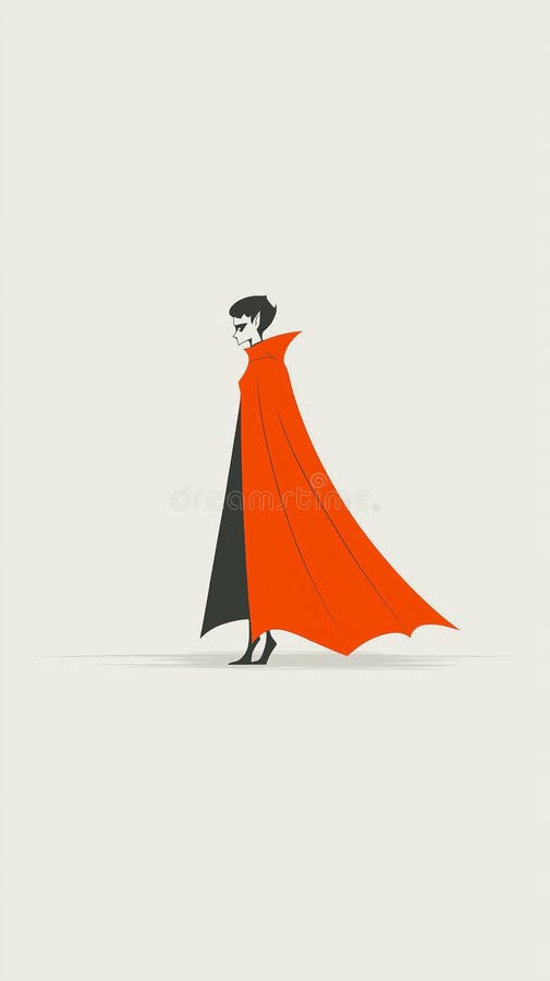 Minimalist Vampire with Red Cape and Sharp Fangs Stock Illustration ...