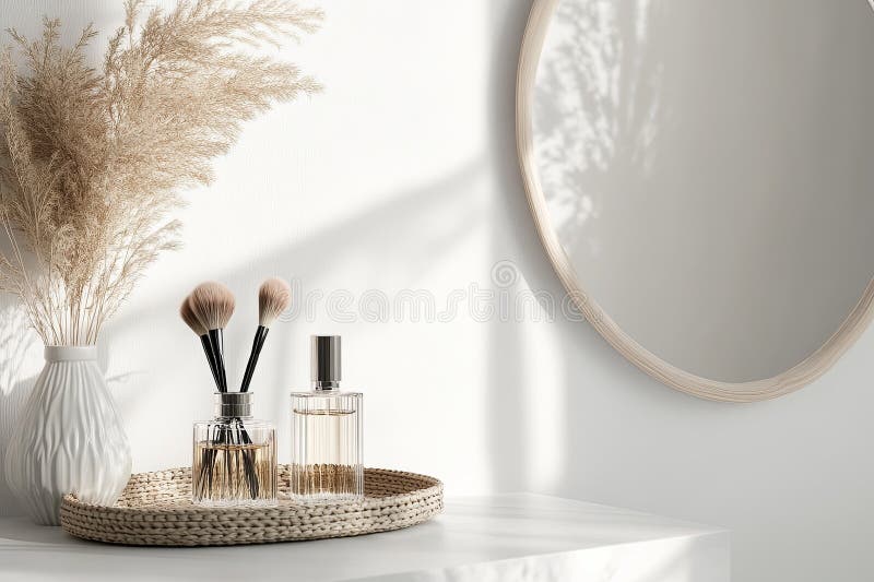 Minimalist Vanity Table Small Tray Holding Perfume Makeup Stock Photos ...